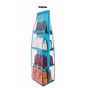 Amelitory Hanging Handbags Holder for Closet 4 Shelf Purse Bags Storage 8 Compartment Dust-Proof Organizer Lake Blue