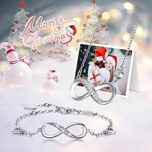 Billie Bijoux 925 Sterling Silver Necklace Bracelet One Sets Forever Love” Infinity Heart Love Jewelry Sets White Gold Plated Diamond Women Necklace