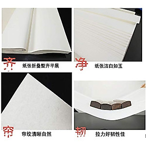 MEGREZ Chinese Japanese Calligraphy Xuan Paper, Rice Paper Sumi Calligraphy Paper for Calligraphy Brush Ink Writing, Painting without Grids 100 Sheets/Bag,13.4 x 54.3 inch, Shu (Ripe) Xuan