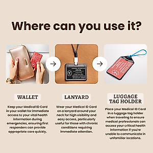 Custom Medical ID Card for Wallet, Aluminum Free Engraving Emergency Contact Card, Personalized Metal Awareness Alert ICE Card for Medic Conditions, Allergies & Identification