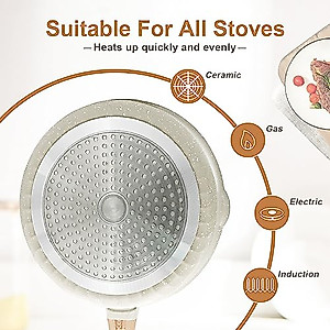 Bobikuke 10 Pcs Nonstick Cookware Set, Non Stick Pots and Pans Set with Lid, Kitchen Cookware Sets for Cooking with Cool Handle, Compatible with All Stovetops, PFOA free (White)
