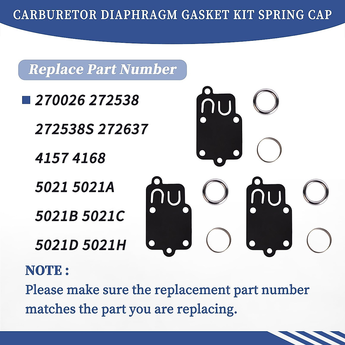 Getfarway Carburetor Diaphragm Gasket kit Fit for Spring Cap 2Hp Thru 5Hp Horizontal Engines, 270026 272538 272538S 272637 4157 (3 PCS)