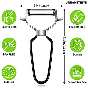 Urbanstrive Stainless Steel Y Shaped Vegetable Peelers For Kitchen, Heavy Duty Potato Peeler Hand, Fruit Peeler Veggie Peeler, Kitchen Food Peelers, Comfortable Handle, Dishwasher Safe, Black