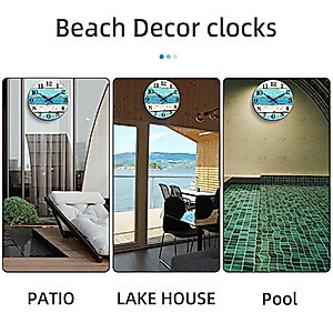 CHYLIN Nautical 14 Inch Wall Clock, Blue Ocean Theme, Silent Sweep Movement, Easy to Read, Good Gift