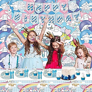 Kawaii Birthday Party Decorations Include Banner, Balloon, Tablecloth, Plates, Tattoo Sticker, Backdrop for Kawaii Birthday Party Supplies