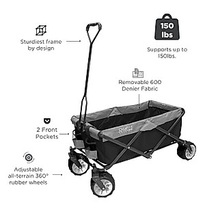 Creative Outdoor Push Pull Hauler Wagon for Kids, 200lbs Weight Capacity, All-Terrain Collapsible and Portable Folding Cart, Beach, Park, Garden, Camping & Tailgate
