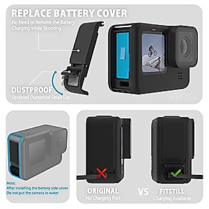FitStill Protective Accessories Kit Frame Mount Housing Case Compatible with Go Pro Hero 9/10/11 Black,Charged Directly,Vlog Cage Case with Side Cover & Lens Caps &Quick Pull Movable Socket and Screw