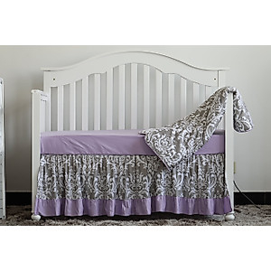 3 pcs Set Boho Floral Ruffle Baby Minky Blanket Baby Nursery Crib Skirt Set Baby Girl Crib Bedding (Grey Purple)