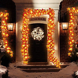 OVV 4 Pack Thanksgiving String Lights Maple Leaves Decorations Fall Leaf Garland Total 40 Ft 80 LED for Home Indoor Outdoor Garden Autumn Holiday Decor 3AA Battery Operated