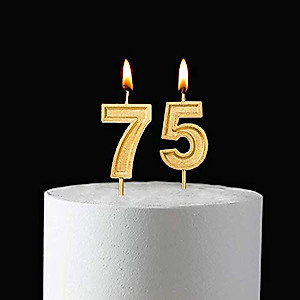 2.76 inch Gold 75th Birthday Candles,Number 75 Cake Topper for Birthday Decorations