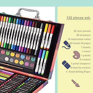 Darnassus 132-Piece Art Set, Deluxe Professional Color Set, Art Kit for Kids and Adult, With Compact Portable Case