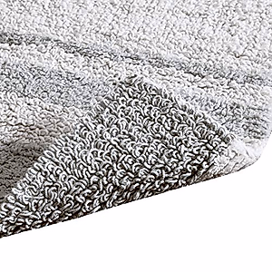 Madison Park - Spa Reversible Cotton Bath Rug - Grey - 20(W)" x 30(L)" - Striped - Water Absorbent- Fast Drying- Bath Mats - Feels Fluffy - Stylish & Sophisticated