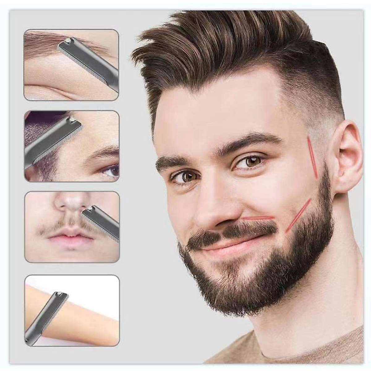 Metal Dermaplane Razor, Eyebrow Hair Trimmer with Replacement Blade for Men and Women, Reusable Single Edge Facial Trimmer for Shaving Mustache, Lip Up (Black,10 Refill)