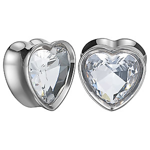 COOEAR 1 Pair Gauges For Ears Heart Style Gem Ear Tunnels And Plugs Flesh Stretchers Expander 0g to 1 Inch.