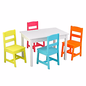 KidKraft Wooden Table and 4 Chair Set, Children's Furniture, Brightly Colored - Highlighter, Gift for Ages 3-8, 40" x 27" x 9.5"