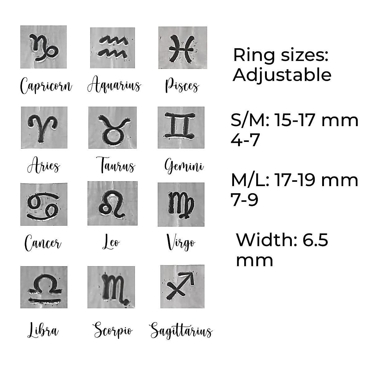 Zodiac Sign Hand Stamped Aluminum Ring for couples Boyfriend Girlfriend- Capricorn, Aquarius, Pisces, Aries, Taurus, Gemini, Cancer, Leo, Virgo, Libra, Scorpio, Sagittarius