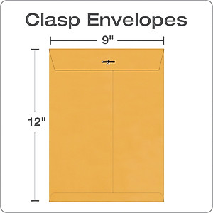 Quality Park 9 x 12 Clasp Envelopes with Deeply Gummed Flaps, Great for Filing, Storing or Mailing Documents, 28 lb Brown Kraft, 100 per Box (QUA37890)