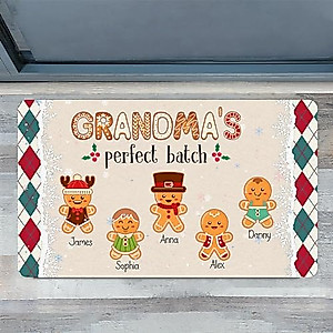 Gifts for Grandma, Grandma's Batch Cookies Gingerbread, Personalized Front Doormat, Gifts for Grandma Nana from Grandkids Grandson, Outdoor Indoor Welcome Mat, Gifts for Christmas Xmas