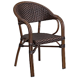 Flash Furniture Milano Series Dark Brown Rattan Restaurant Patio Chair with Red Bamboo-Aluminum Frame