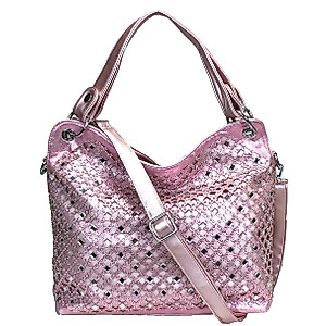 Zzfab Mirror Double Handles Bling Purse Light Pink