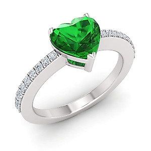 Diamondere Natural and Certified Heart Cut Emerald and Diamond Engagement Ring in 14K White Gold | 0.97 Carat Heart Engagement Ring for Women, US Size 6