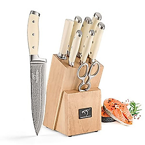 NANFANG BROTHERS Knife Set, 9 Pieces Damascus Knife Sets for Kitchen with Block, ABS Triple Rivet Ergonomic Handle for Chef Knife Set, Knife Sharpener and Kitchen Shears, Knife Block Set