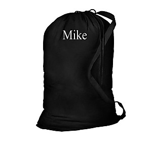 Large Personalized Embroidered Custom Laundry Bags - College Student Bag (Black & Natural)
