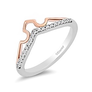 Jewelili Enchanted Disney Fine Jewelry 10K Rose Gold and Sterling Silver 1/10 Cttw Natural White Round Diamond Aurora Tiara Ring, Size 5