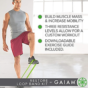 Gaiam Restore Mini Band Kit, Set of 3, Light, Medium, Heavy Lower Body Loop Resistance Bands for Legs and Booty Exercises & Workouts, 15" x 4" Bands