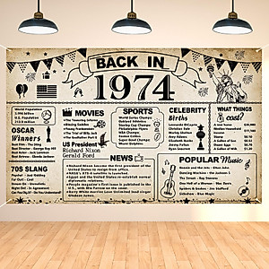 DARUNAXY 50th Birthday Party Decorations, Vintage Back in 1974 Banner 50 Year Old Birthday Party Poster Supplies Vintage 1974 Backdrop Photography Background for Men & Women 50th Class Reunion Decor