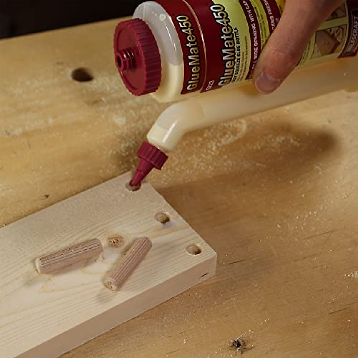 Milescraft 5223 Glue Mate 450-15oz. (450ml) Precision Wood Glue Bottle - Anti-Drip - Dowel and Biscuit Tips Included - Easy Flow Multi-Chamber Design - Ideal for Woodworking
