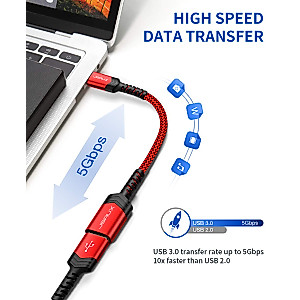 JSAUX USB C to USB Adapter, [0.5ft 2 Pack] Type C 3.0 OTG Cable On The Go Type C Male to USB A Female Adapter Compatible with MacBook Pro 2018 2017,Samsung Galaxy S20 S20+ Ultra S8 S9 Note 10 -Red