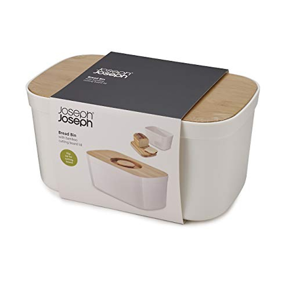 Joseph Joseph Bread Box with Removable Bamboo Cutting Board,White