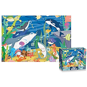 Jumbo Floor Puzzles for Kids Ages 3-5 Preschool Learning Toys Sea Animals Puzzles for Toddlers&Kids Ages 2-4 Years Old,72 Pieces Blue Card Material (Sea World)