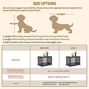 rehomerance 42" Heavy Duty Dog Crate for Large Medium Dogs, Furniture Style cage with 2 Removable Trays, 4 Lockable Wheels and 2 Locks, Decorative Pet House Wooden Cage Kennel Furniture Indoor