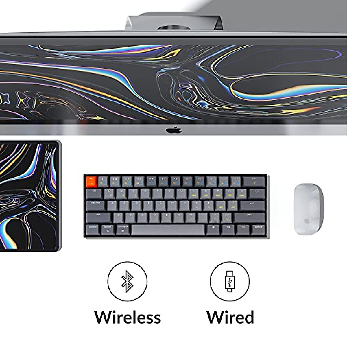 Keychron K12 60% Layout Bluetooth Wireless/USB Wired Mechanical Keyboard for Mac with Gateron G Pro Red Switch White LED Backlit N-Key Rollover, Compact 61 Keys Computer Gaming Keyboard for Windows