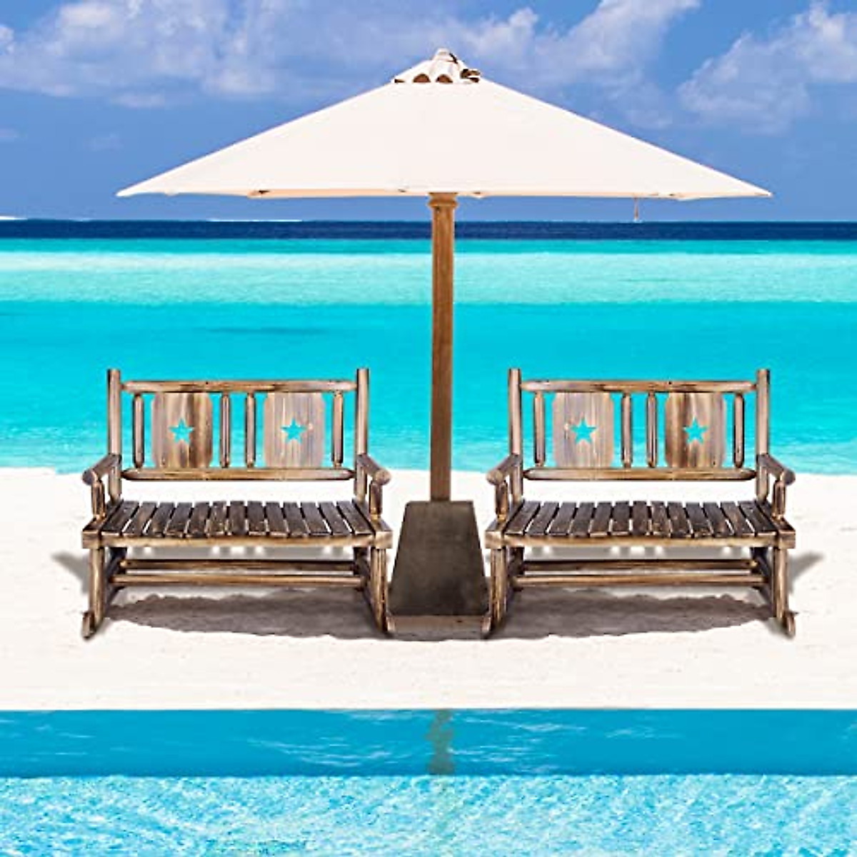 XCSOURCE Outdoor Rocking Bench, Wooden Double Outdoor Patio Rocker Chair for 2 Persons, Rustic Log Porch Bench for Farmhouse Decoration (Brown)