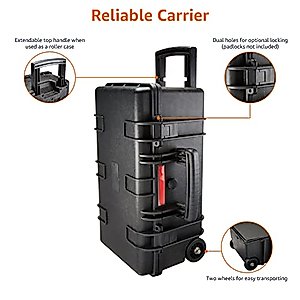 Amazon Basics Large Hard Rolling Camera Case, Solid, Black, 22"L x 14"W x 9.8"H