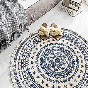 Poowe Round Cotton Rug Woven Tassel Throw Rug Washable Area Rug for Living Room Bedroom Kitchen Bathroom (Vintage)