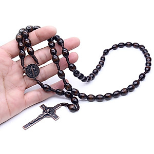 Bangtang Rosary Beads Catholic for Women, Wooden Cross Necklace for Men, Prayer Necklace Beads Rosary for Mother, First Communion Gift for Boy Girl Catholic