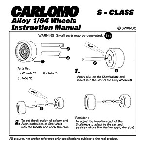 Carlomo 1/64 Scale Mini Alloy Wheels Tires with Axles S-Class Detail Up Kits for Professional Modified Diecast Model Vehicle Kit (S03-E)