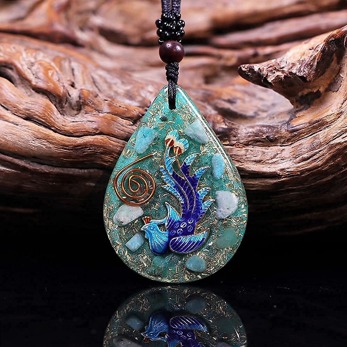 Amazonite Pendant Glow In The Dark Necklace Making Dreams a Reality - Bird of Paradise Orgone Pendant Orgone Energy Generator Necklace