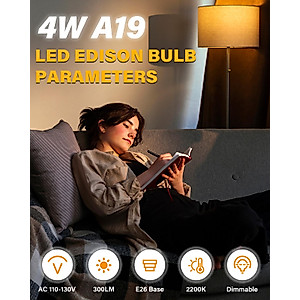 TobeBright A19 Vintage LED Edison Light Bulbs, 4W Equivalent 40W LED Bulbs, 2200K Amber Warm Light Bulbs, E26 Medium Base Spiral Filament Dimmable Light Bulbs for Bedroom Living Room Home, 2-Pack