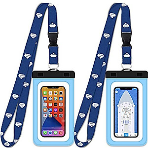 Cruise Lanyards Waterproof Cell Phone Pouch Dry Case with Touch Screen [2 Pack] Blue