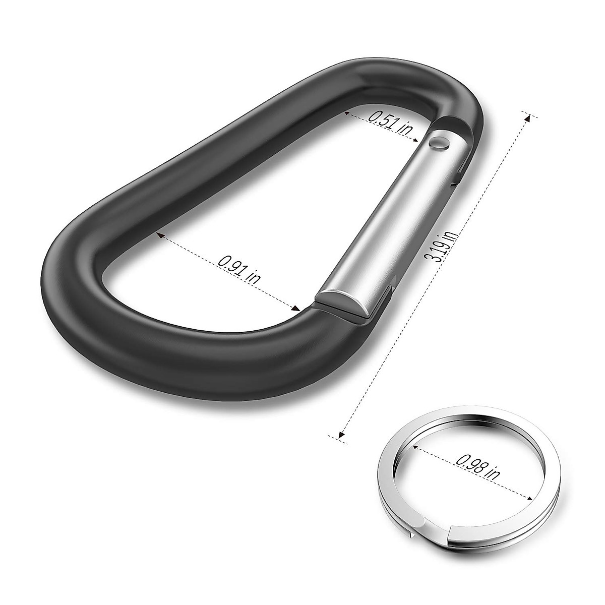 Sprookber 3" Aluminum Carabiner D Ring, Caribeener Clips, Spring Snap Hook for Keychain Clip, Set of 10 (Black)