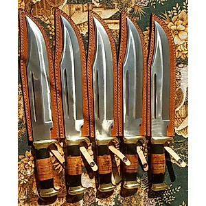 Pack of 5 Handmade Damascus Steel Blade Bowie Leather Sheet Knife 14'' A0013