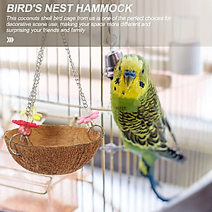 LOGOFUN Natural Coconut Shell Bird Nest Parakeet Nesting Box Parrot Bird Coconut Hut Hanging Bed Cage Swing Toys for Budgie Cockatiel Lovebird