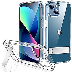 JETech Kickstand Case for iPhone 13, 6.1-Inch, Support Wireless Charging, Slim Shockproof Bumper Phone Cover, 3-Way Metal Stand (Clear)