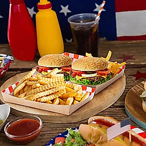 ZENFUN 80 Pack Paper Food Serving Trays, 2 LB Cardboard Food Boats Checkered Kraft Tray, Greaseproof Fast Food Snack Holder for Snack, Hot Dog, Hamburger and Chips, Party, Red and White