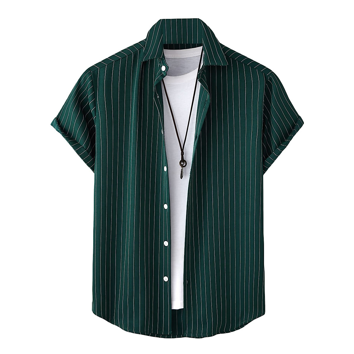 COZYEASE Men's Button Down Shirt Short Sleeve Collar Neck Casual Shirts Tops Dark Green M
